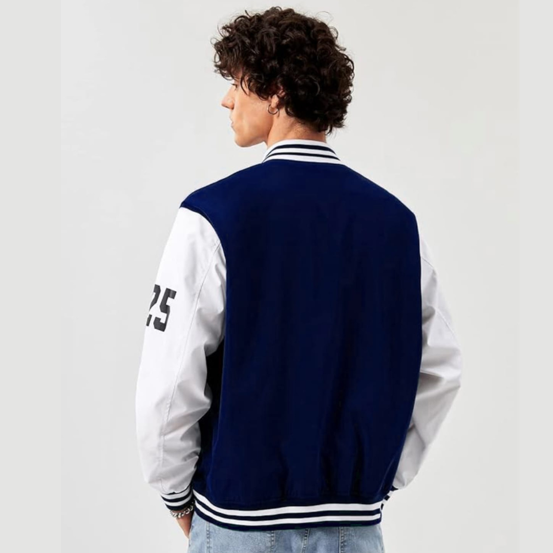 NAVY BLUE BOSTON VARSITY JACKET – Monkeez